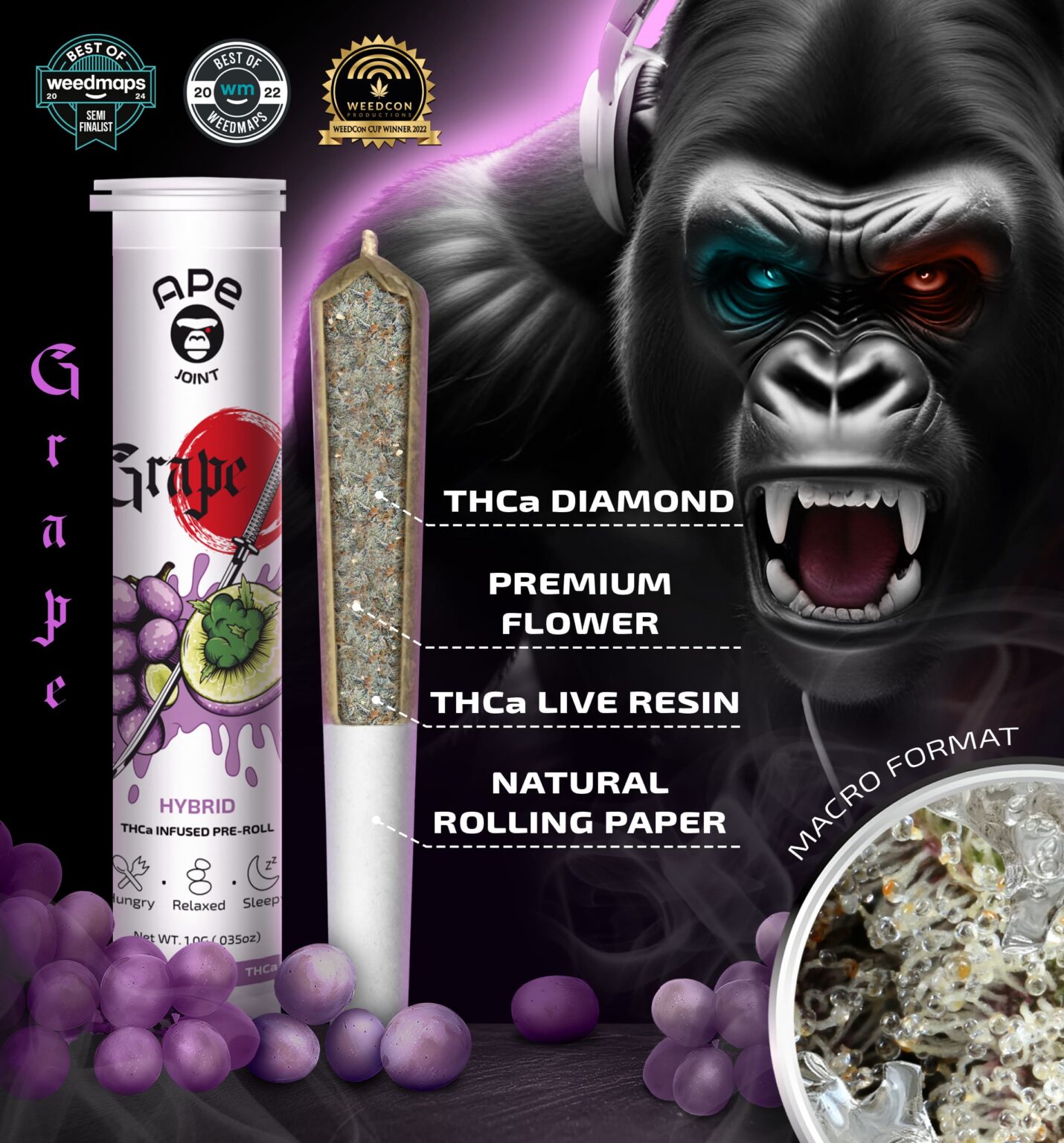 Grape Infused-Joint 1g-THCa Diamond + THCa Live Resin - BLUNTDEPOT